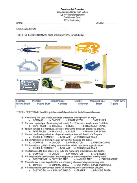 Periodical Test Grade 7 Drafting Pdf Drawing Technical Drawing