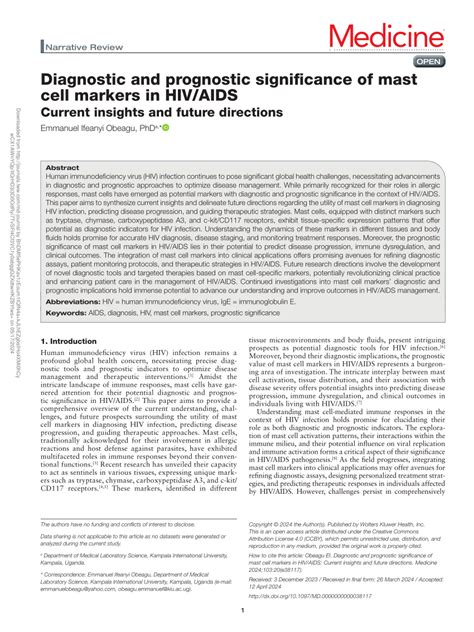 PDF Diagnostic And Prognostic Significance Of Mast Cell Markers In