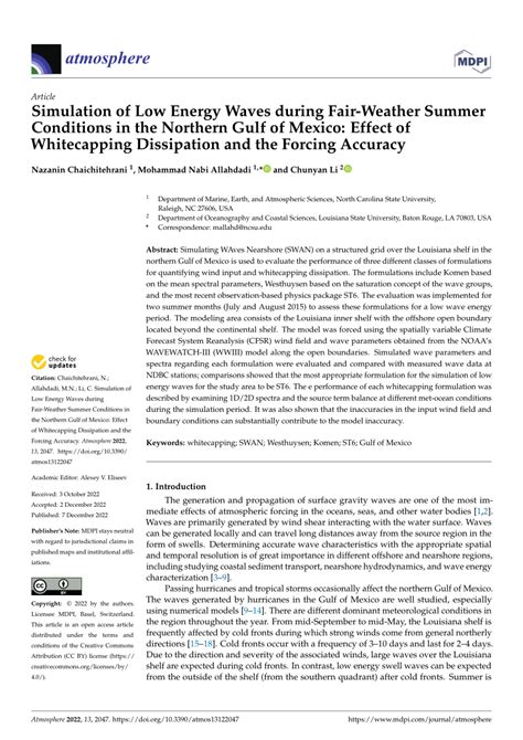 Pdf Simulation Of Low Energy Waves During Fair Weather Summer Conditions In The Northern Gulf