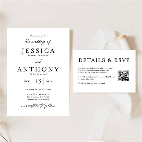 Wedding Invitation With QR Code Printed Black And White Wedding Invite