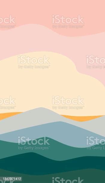 포스터 디자인의 산 배너 스타일의 가로 배경 물결 모양의 산 숲 하늘기와 기하학적 템플릿 현대 트렌디 한 벡터 추상 일러스트