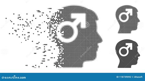 Decomposed Pixel Halftone Male Symbol Head Icon Stock Vector