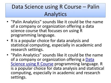 Ppt Data Science Using R Course Palin Analytics Powerpoint