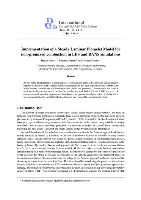 Pdf Implementation Of A Steady Laminar Flamelet Model For Nonpremixed Combustion In Les And