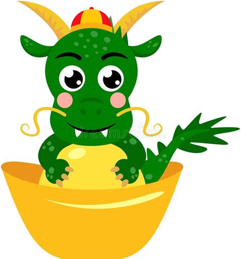 Cute Green Dragon Happy Chinese New Year Stock Vector Illustration Of