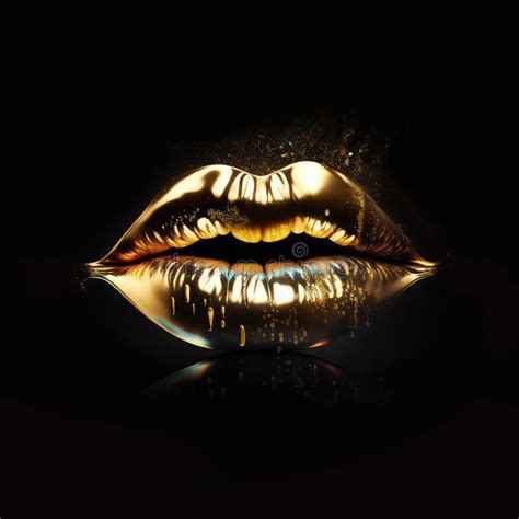 Abstract Gold Lips Golden Lips Closeup Gold Metal Art Lip Beautiful