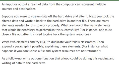 Solved An Input Or Output Stream Of Data From The Computer Chegg Com