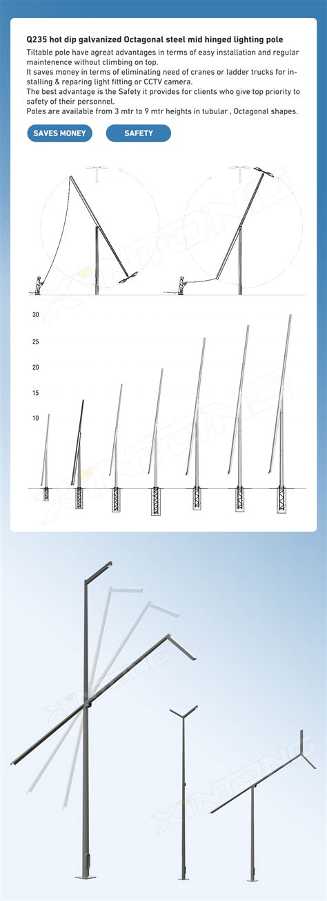 China Octagonal Galvanized Mid Hinged Lighting Pole Manufacture And Factory Xintong
