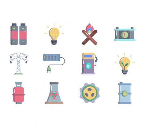 전력 및 에너지 전기 일러스트 세트 프리미엄 벡터