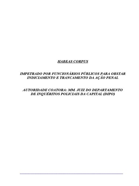 Habeas Corpus Trancamento Da Ação Penal Face A Funcionario Publico Pdf