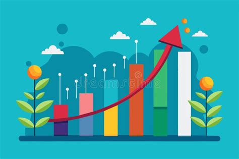 Flat Illustration Of A Colorful Bar Graph With An Upward Red Arrow