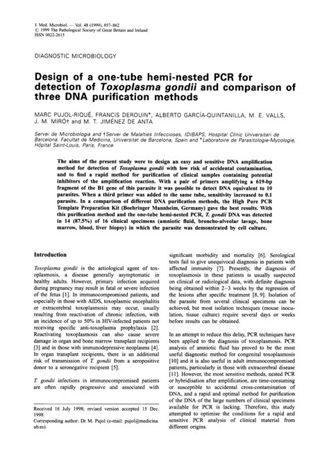 Pdf Design Of A One Tube Hemi Nested Pcr For Detection Of Toxoplasma Gondii And Comparison Of