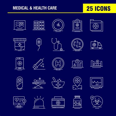 ícone da linha médica e de cuidados de saúde para impressão na web e kit uxui móvel como