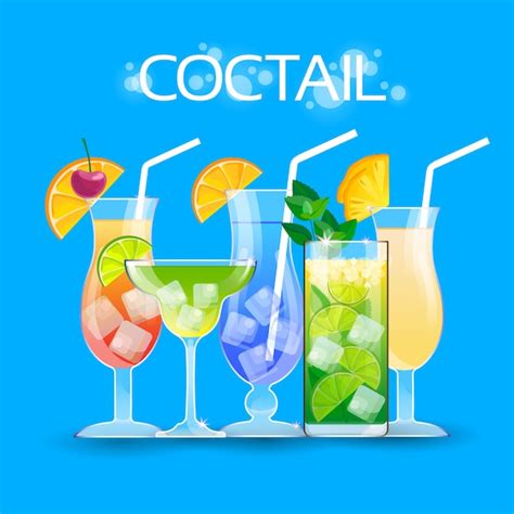 Premium Vector Alcohol Cocktail Set Glasses Drinks