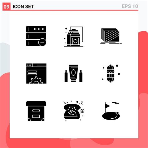 9 Universal Solid Glyph Signs Symbols Of Cream Web Brower Layer Setting Data Editable Vector