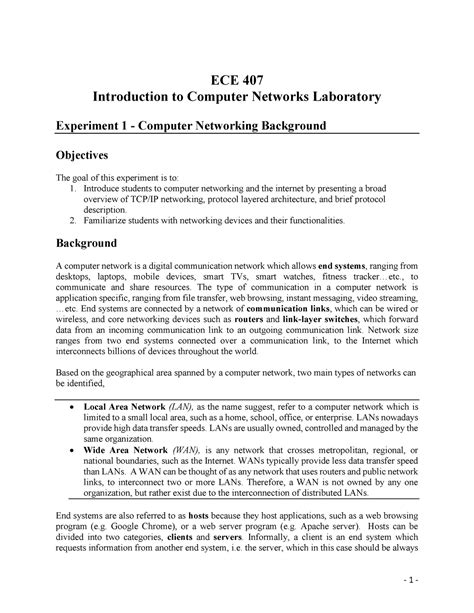 Experiment 1 Computer Networking Background Ece 407 Introduction To Computer Networks