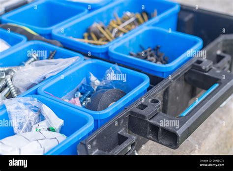 Toolbox Screws And Electric Tape Construction Background Copy Space
