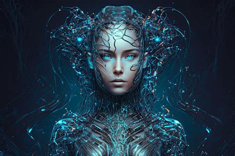 생성 Ai 미래형 얼굴 여성 휴머노이드 로봇 기술적 미래 프리미엄 사진