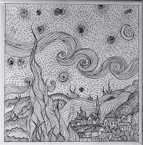Ink Drawing Of Starry Night Sky