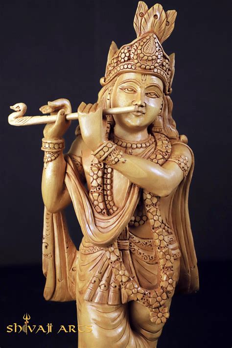 Krishna Statue 10inches Wood Krishna Sculpture God Of Love Narayana