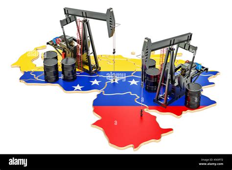Venezuela Map With Oil Barrels And Pumpjacks Oil Production Concept