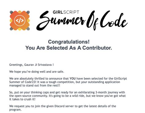 Gaurav Ji Srivastava On Linkedin Got Selected For Girlscript Summer Of