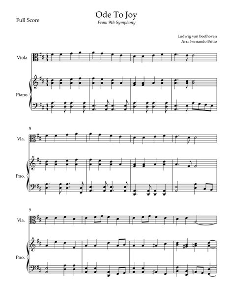 Ode To Joy Theme From Beethovens 9th Symphony For Viola Solo And