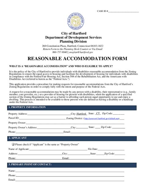 Fillable Online Reasonable Accommodation Form City Of Hartford Fax