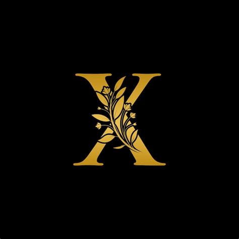 Letra Floral Dorada X Logo Icono Diseño Inicial De Fuente De Alfabeto