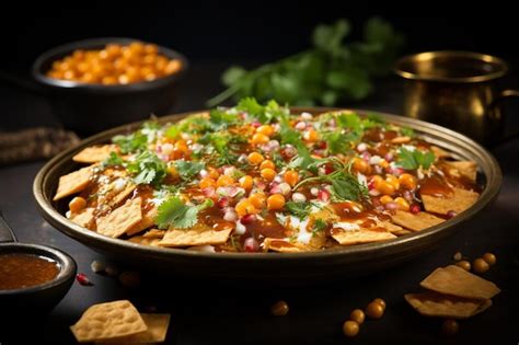 Premium Photo Golden Crispy Chaat Masala Papdi Chaat Indian Tasty Sev
