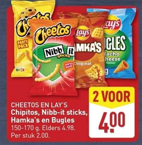 Cheetos En Lays Chipitos Nibb It Sticks Hamkas En Bugles Aanbieding Bij Aldi Folderfeest Nl