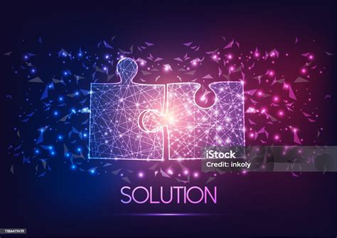 미래 지향적 인 빛나는 와이어 프레임 디자인 두 직소 퍼즐 조각이 서로 맞습니다 불타는 듯한에 대한 스톡 벡터 아트 및 기타 이미지 불타는 듯한 실톱 테크놀로지