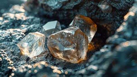 Natural Crystals Shine Among Rocky Terrain Showcasing Intricate Facets And Natural Formations