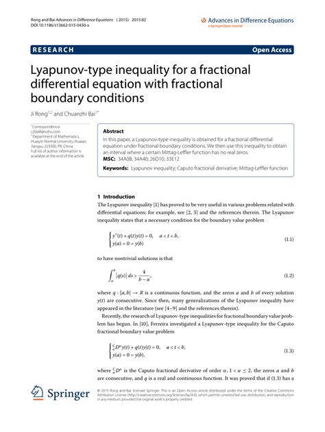 Pdf Lyapunov Type Inequality For A Fractional Differential Equation With Fractional Boundary