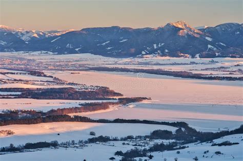 Liptov Countryside And Frozen Liptovska Mara Dam From Janosikov Stol