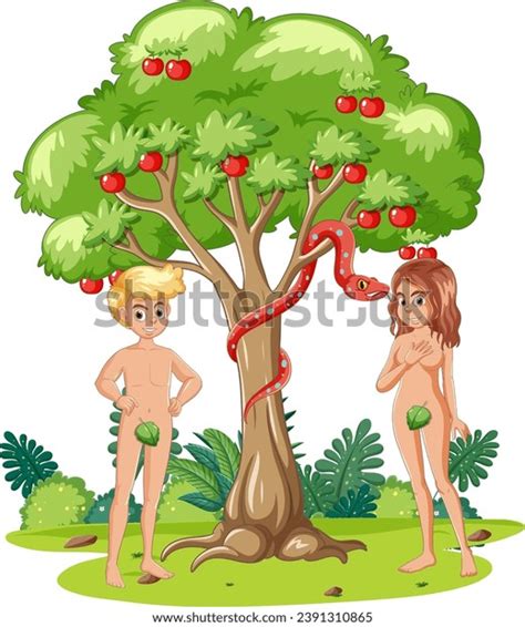 Adam Eve Standing Under Tree Fruits Stock Vector Royalty Free 2391310865 Shutterstock