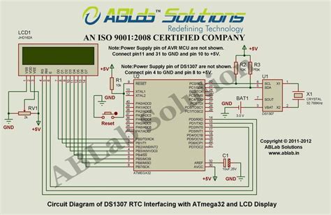 Ds1307 Rtc Interfacing With Avr Atmega32 Microcontroller And Lcd Display Digital Clock Design