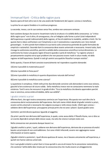 Riassunto Breve Su Immanuel Kant Docsity