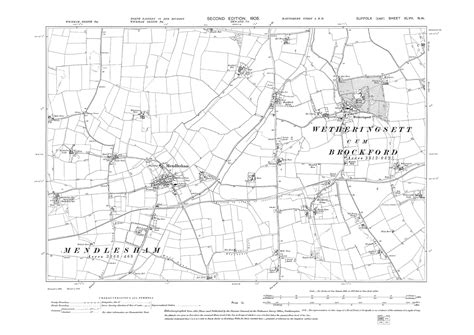 Mendlesham Wetheringsett Brockford Green Old Map Suffolk 1905 47nw