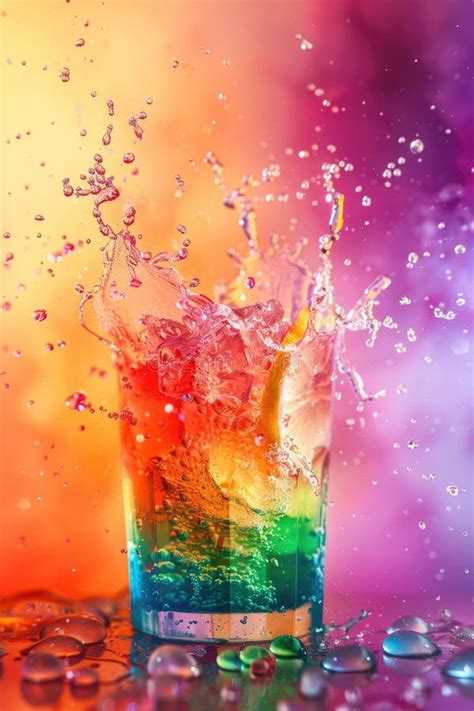 Colorful Splash With Citrus Cocktail Against A Vibrant Background Stock