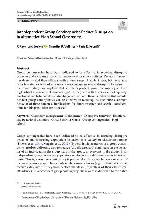 Pdf Interdependent Group Contingencies Reduce Disruption In