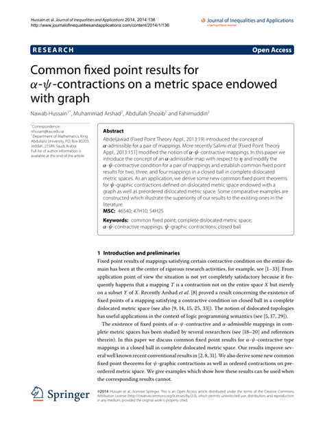 Pdf Common Fixed Point Results For α Contractions On A Metric Space Endowed With Graph