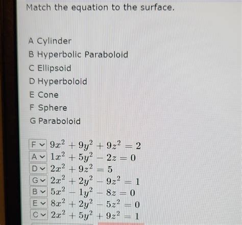 [solved] Match The Equation To The Surface A Cylinder