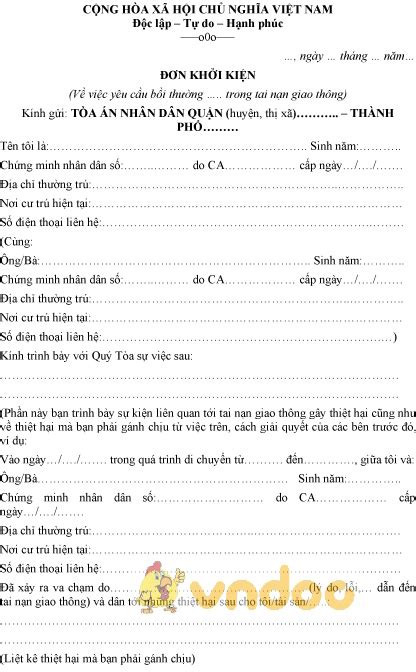 Mẫu đơn khởi kiện bồi thường tai nạn giao thông HoaTieu vn