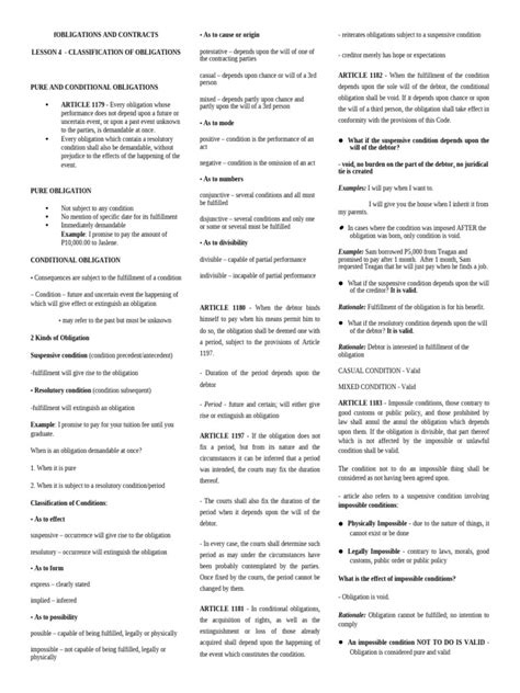 Oblicon Reviewer Classification Of Obligations Pdf Guarantee Breach Of Contract