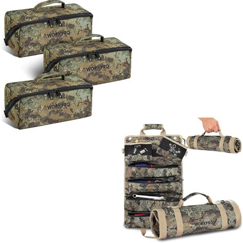 WORKPRO Tool Roll Up Bag With Detachable Tool Pouches 10 Utility Wide Mouth Heavy Duty Tool