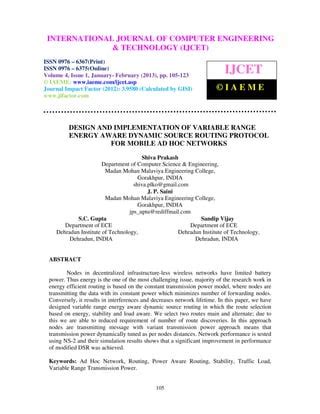 Design And Implementation Of Variable Range Energy Aware Dynamic Source Routing Protocol PDF