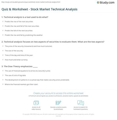Quiz And Worksheet Stock Market Technical Analysis