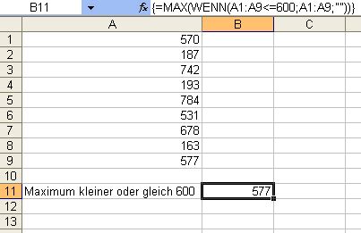 Wie Sie beim Excel Maximum nur Werte berücksichtigen unter eine