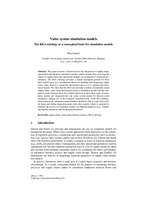 Pdf Value System Simulation Models The Rea Ontology As A Conceptual Basis For Simulation Models